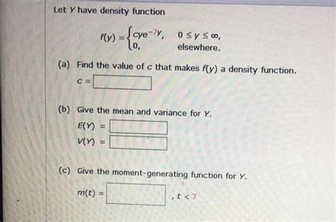 Solved Let Y Have Density Function F Y Y Sy Soo Chegg