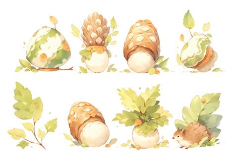 There Are Many Different Types Of Eggs And Leaves On The Ground
