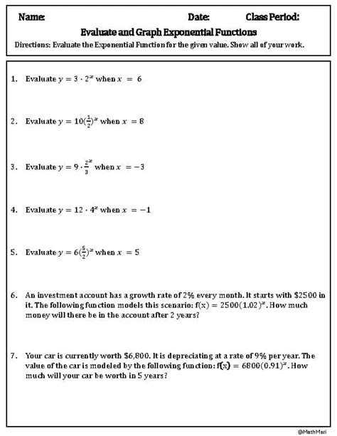 Evaluating And Graphing Exponential Equations By Mathmeri Tpt