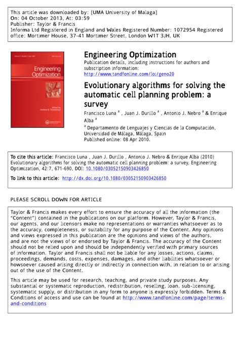 Pdf Evolutionary Algorithms For Solving The Automatic Cell Planning