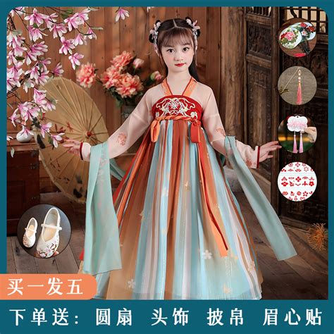 新款女童汉服仙气飘逸古风改良中国风古装超仙儿童唐装春秋款 虎窝淘