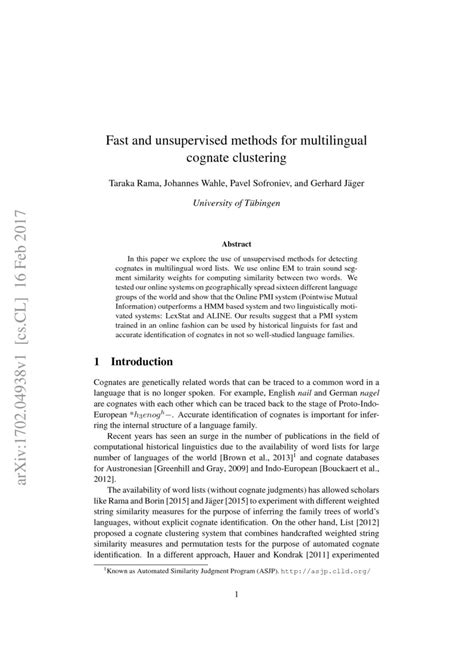 Fast And Unsupervised Methods For Multilingual Cognate Clustering Deepai