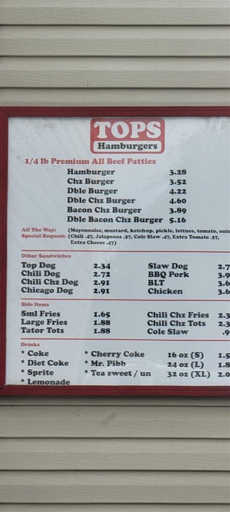 Menu At Tops Choice Hamburgers Restaurant Fort Walton Beach