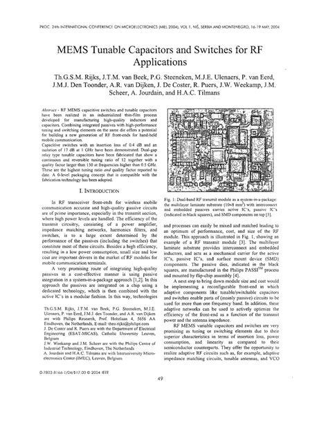 Pdf Mems Tunable Capacitors And Switches For Rf Applications
