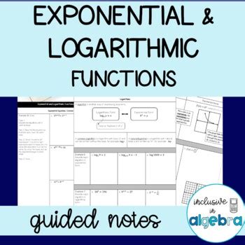 Exponential And Logarithmic Functions Guided Notes By Inclusive In Algebra