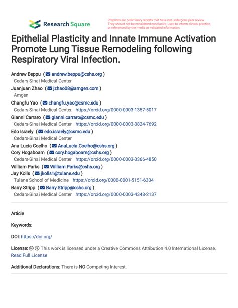 Pdf Epithelial Plasticity And Innate Immune Activation Promote Lung