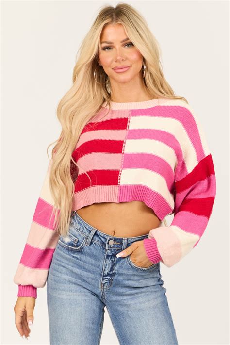 Ruby Striped Long Sleeve Cropped Sweater Lime Lush Boutique