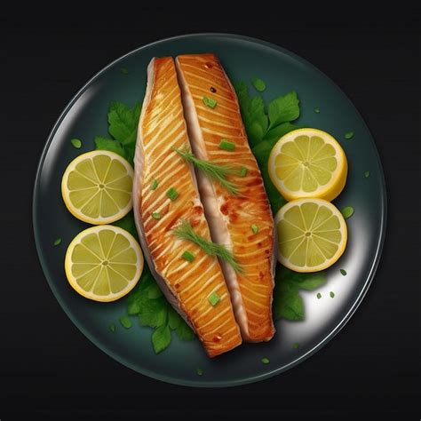 Top View Of Fish Dish With Lemon Slices Premium Ai Generated Image