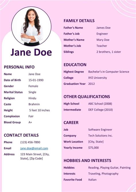 Marriage Biodata Word Format Pdf