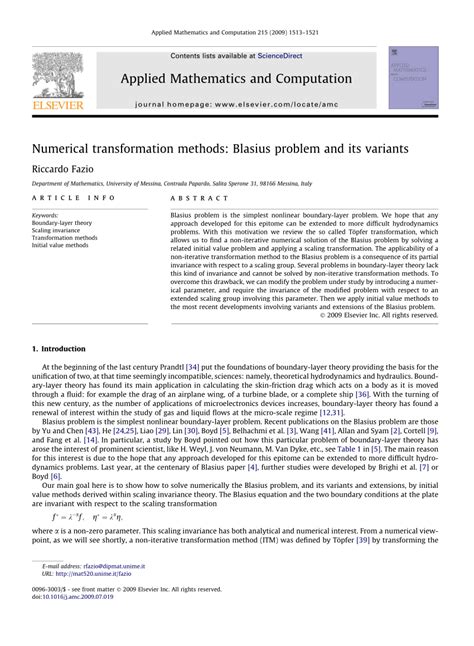 Pdf Numerical Transformation Methods Blasius Problem And Its Variants