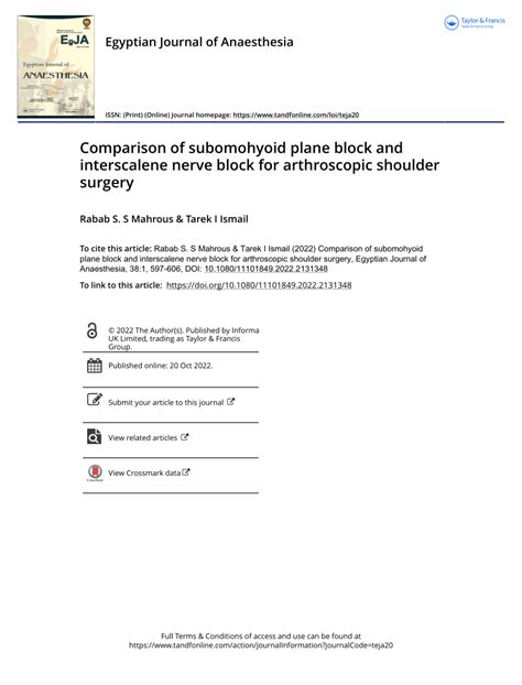 Pdf Comparison Of Subomohyoid Plane Block And Interscalene Nerve Block For Arthroscopic