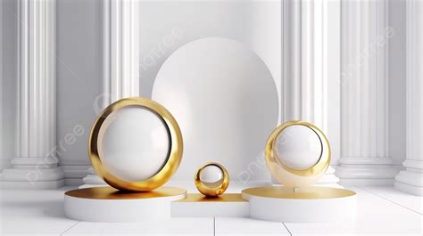 프레젠테이션에 적합한 3d 렌더링된 스테이지의 화이트 골드 실린더 및 황금 구 호화 연단 유리 진열장 플랫폼 배경 배경 일러스트 및 사진 무료 다운로드 Pngtree