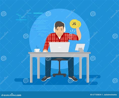 Young Programmer Coding A New Project Stock Vector Illustration Of