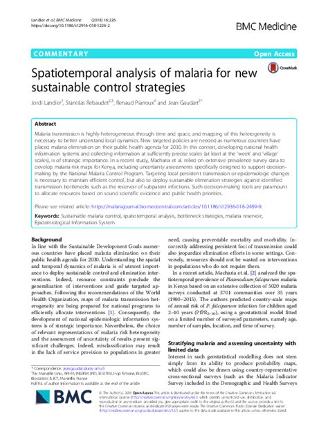 Pdf Spatiotemporal Analysis Of Malaria For New Sustainable Control Strategies
