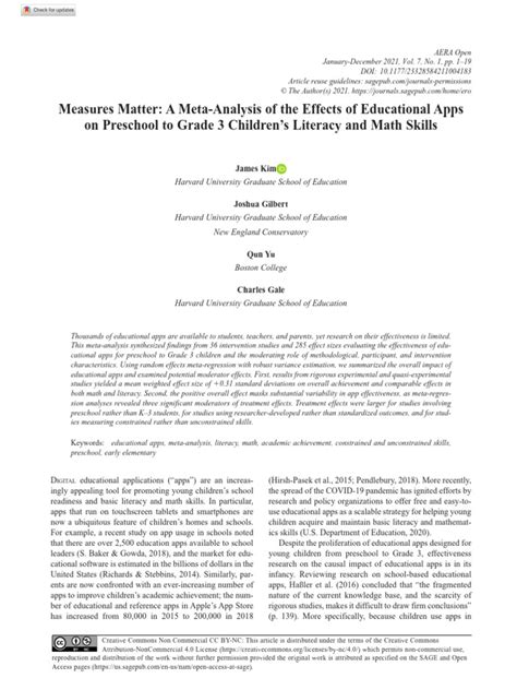 Kim Et Al 2021 Measures Matter A Meta Analysis Of The Effects Of Educational Apps On Preschool