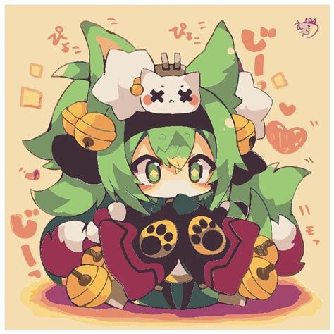 Cute Green Fox カワイイアニメ アニメのネコ キュートなスケッチ