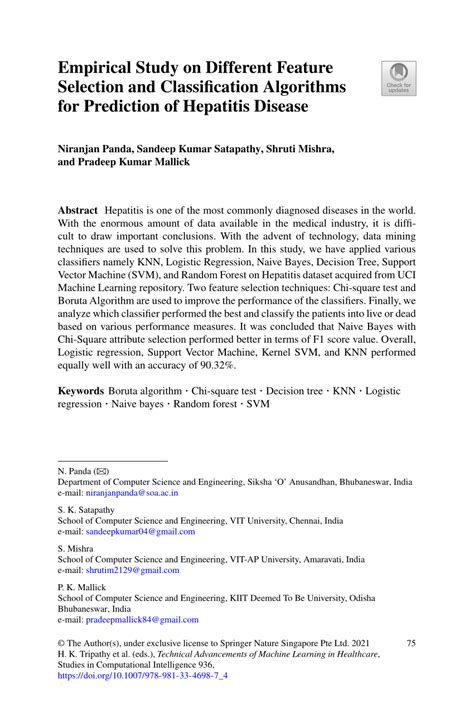 PDF Empirical Study On Different Feature Selection And Classification Algorithms For