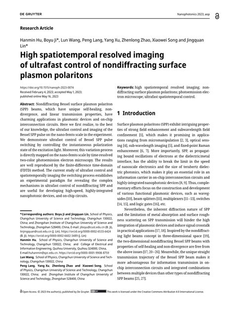 Pdf High Spatiotemporal Resolved Imaging Of Ultrafast Control Of Nondiffracting Surface