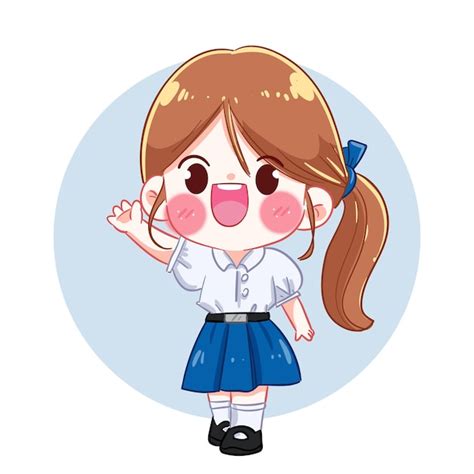 귀여운 학생 만화 캐릭터 아이 어린이 학교 교육 손으로 그리는 예술 그림 프리미엄 벡터