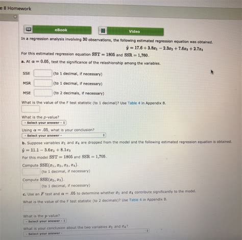 Solved EBook Video In A Regression Analysis Involving Chegg