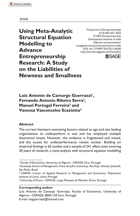 Pdf Using Meta Analytic Structural Equation Modelling To Advance Entrepreneurship Research A