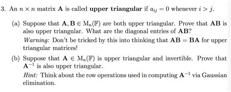 solved an n times n matrix a is called upper triangular if