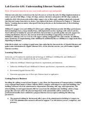 Lab Docx Lab Exercise Understanding Ethernet Standards Note All Answers Must Be In