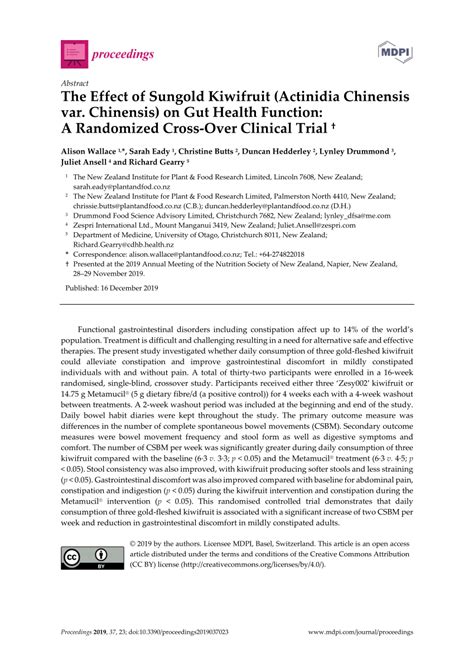 Pdf The Effect Of Sungold Kiwifruit Actinidia Chinensis Var Chinensis On Gut Health