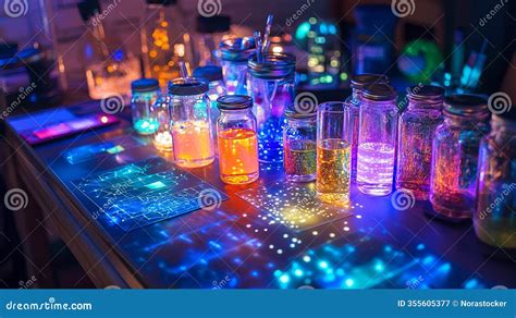 A Sparkling Science Experiment Table With Neatly Labeled Jars And Stock Image Image Of