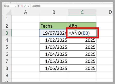 cómo extraer el año de una fecha en excel forma abreviada y completa