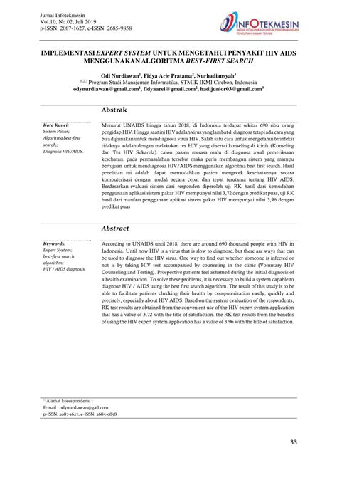 Pdf Implementasi Expert System Untuk Mengetahui Penyakit Hiv Aids Menggunakan Algoritma Best