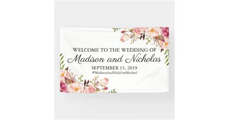 Rustic Pink Floral Wedding Banner Decoration Zazzle