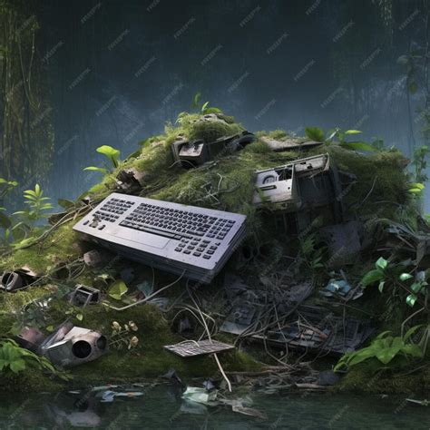 Premium Ai Image There Is A Computer On A Moss Covered Rock In The Water Generative Ai