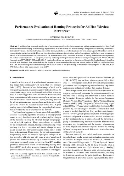 Pdf Performance Evaluation Of Routing Protocols For Ad Hoc Wireless Networks