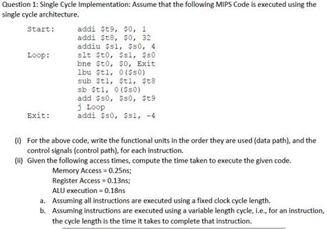 solved question 1 single cycle implementation assume that