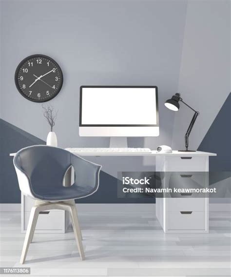 나무 바닥에 사무실 방 블루 기하학적 벽 아트 페인트 디자인 색상 풀의 아이디어3d 렌더링 0명에 대한 스톡 사진 및 기타 이미지 Istock