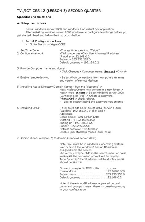 coc 3 setup computer server tvl ict css 12 lesson 3 second quarter