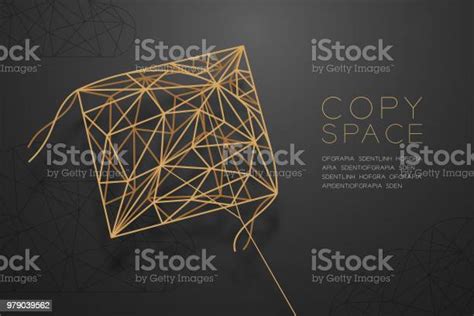 Pakpao 연 및 구름 와이어 프레임 다각형 골든 프레임 구조 사업 구조 개념 디자인 그림 복사 공간 벡터 Eps 10 블랙 그라데이션 배경에 고립 0명에 대한 스톡 벡터
