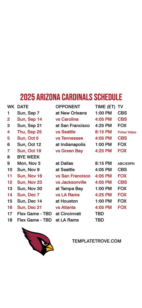 2025 2026 Arizona Cardinals Lock Screen Schedule For Iphone 6 7 8 Plus