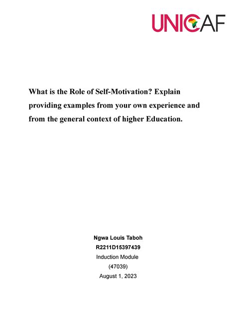 Ngwa Louis Taboh Asignment 2 What Is The Role Of Self Motivation Explain Providing Examples