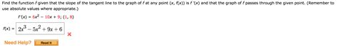 Solved Find The Function F Given That The Slope Of The