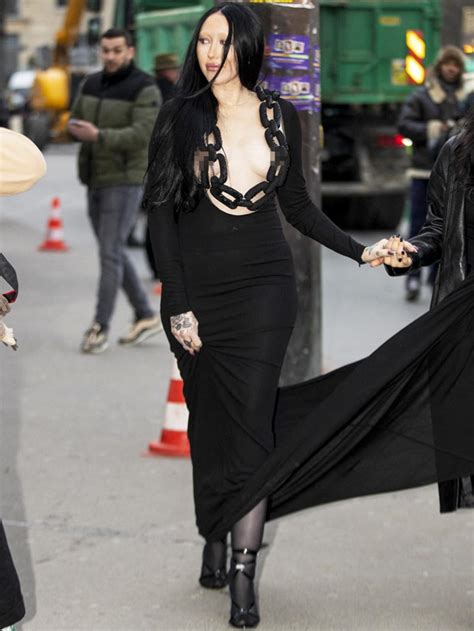 Noah Cyruss Plunging Dress And Chest Chain Paris Fashion Week Photos