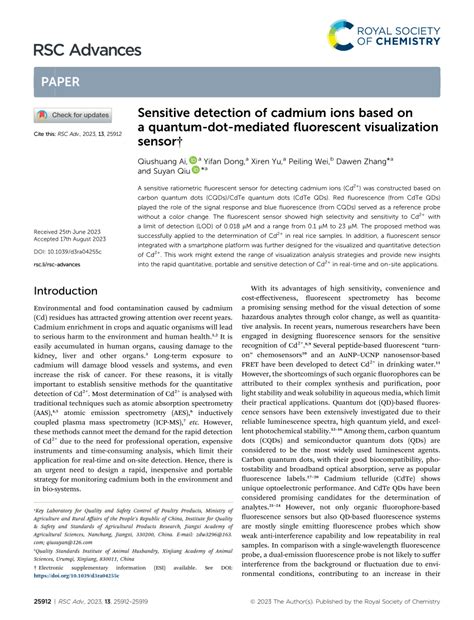 Pdf Sensitive Detection Of Cadmium Ions Based On A Quantum Dot Mediated Fluorescent