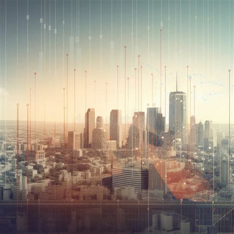 Panoramic View Of City Skyline With Chart And Graph Superimposed Over It Representing The