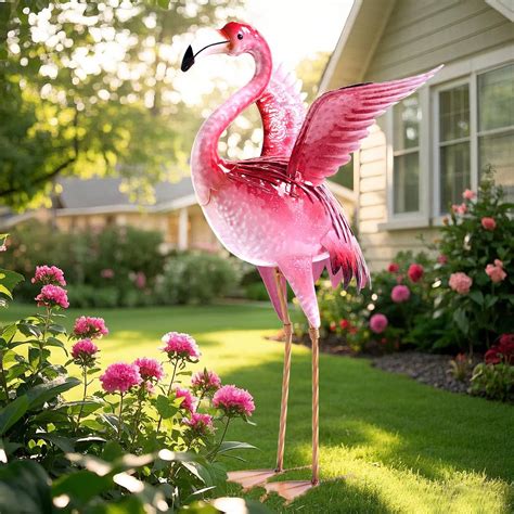 Natelf Garden Flamingo Statues And Sculptures Outdoor Metal Bird Yard