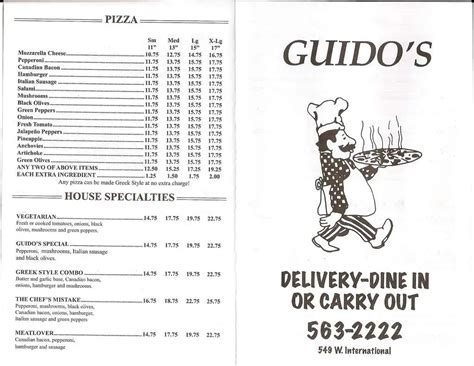Menu At Guidos Restaurant Anchorage
