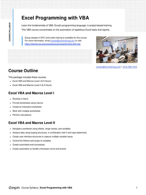 Excel Programming With Vba Syllabus Pdf