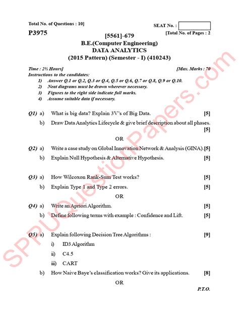 Becomputer Engineeringsemester 72019maydata Analytics Da Pattern 2015 Pdf Data Analysis
