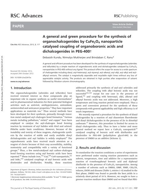 Pdf Cheminform Abstract A General And Green Procedure For The