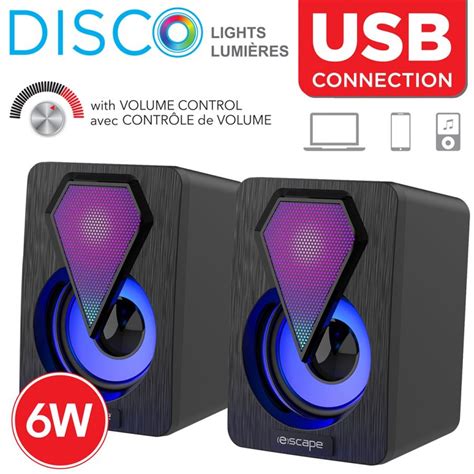 Escape W Portable USB Stereo Speakers With RGB LED Lights And Volume Control SP
